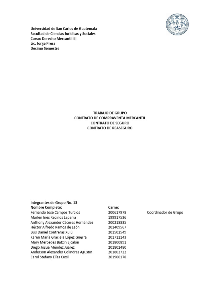 DMercantil III - Trabajo 1 | PDF | Póliza de seguros | Seguro