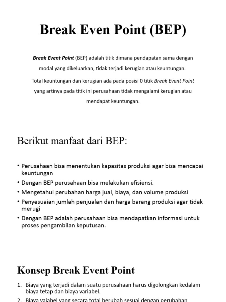 Break Even Point: Konsep dan Manfaat | PDF