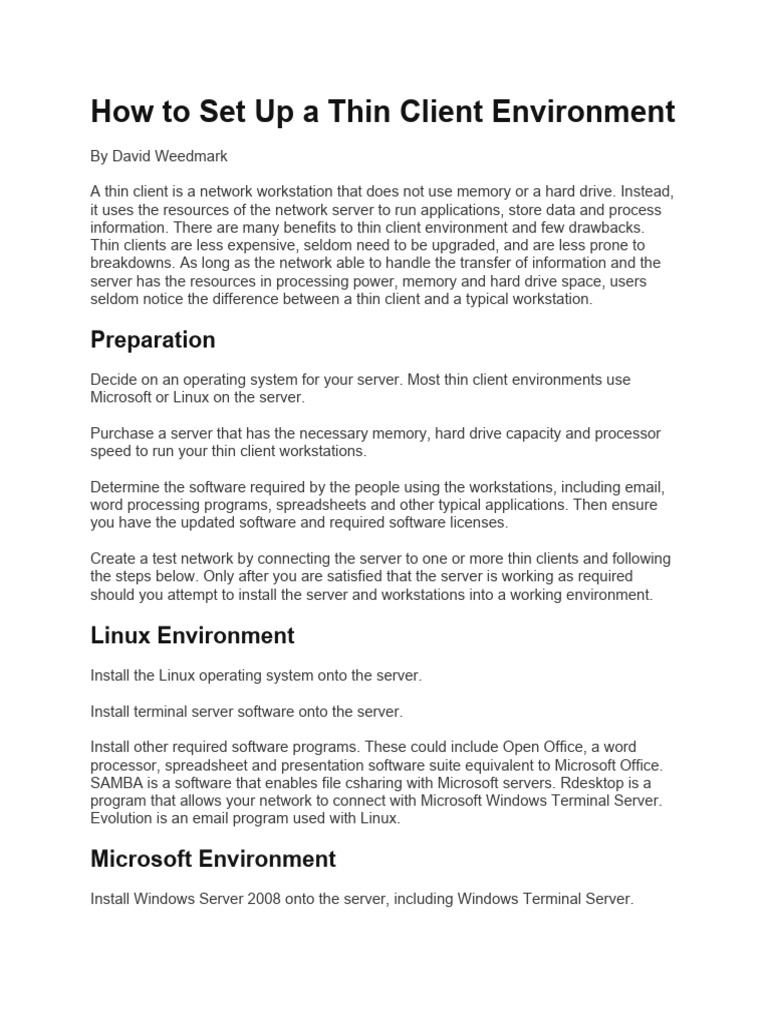 How To Set Up A Thin Client Environment: Preparation | PDF | Server (Computing) | Client (Computing)