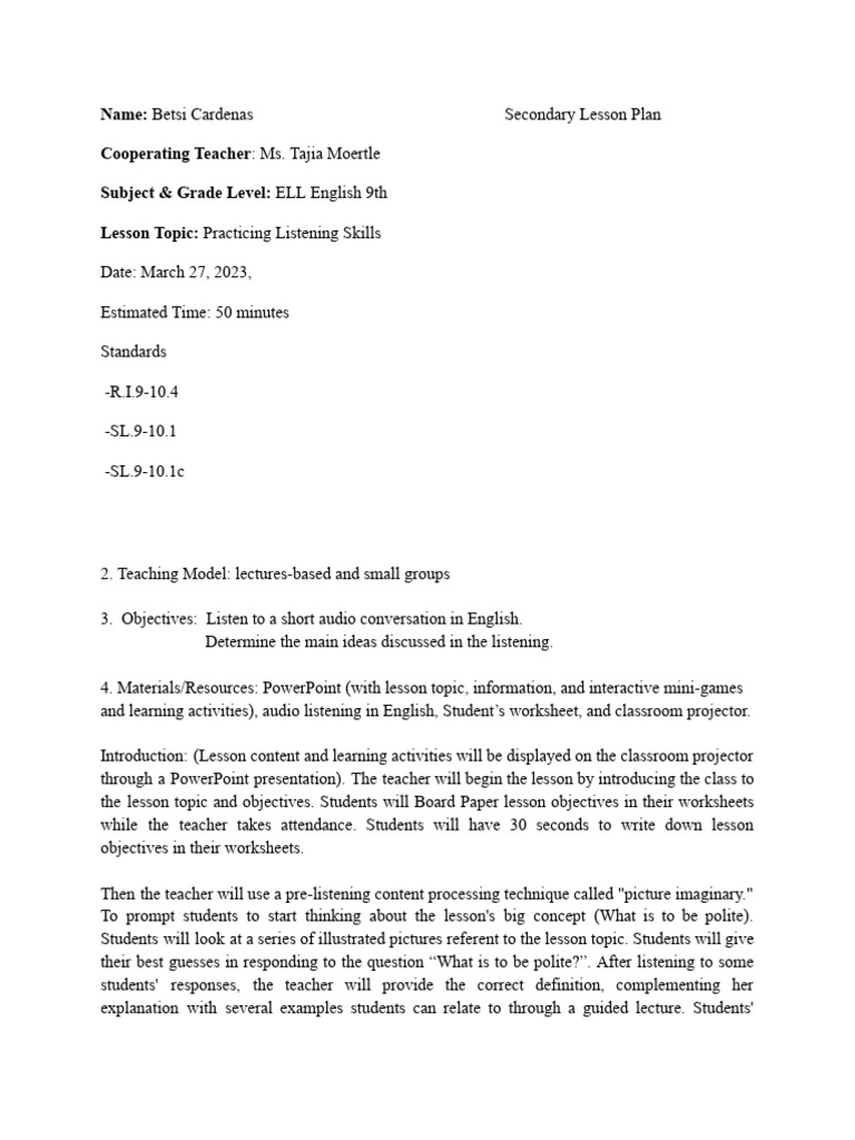 LP 2 PDF Reading Comprehension Lesson Plan