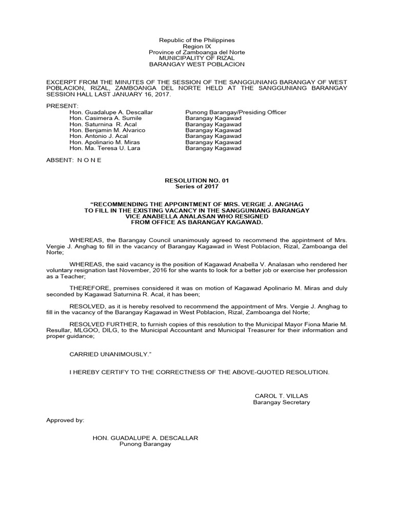 Barangay Resolution | PDF | Government