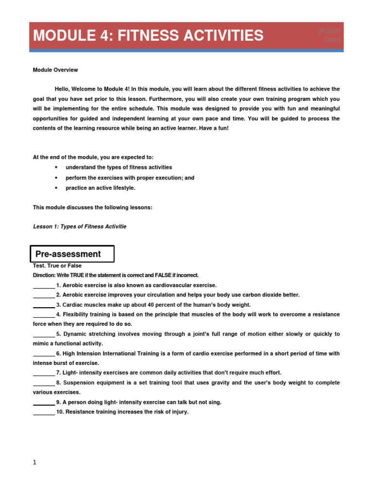 Pe102 Module 4 Fitness Activities | PDF | Strength Training | Weight ...