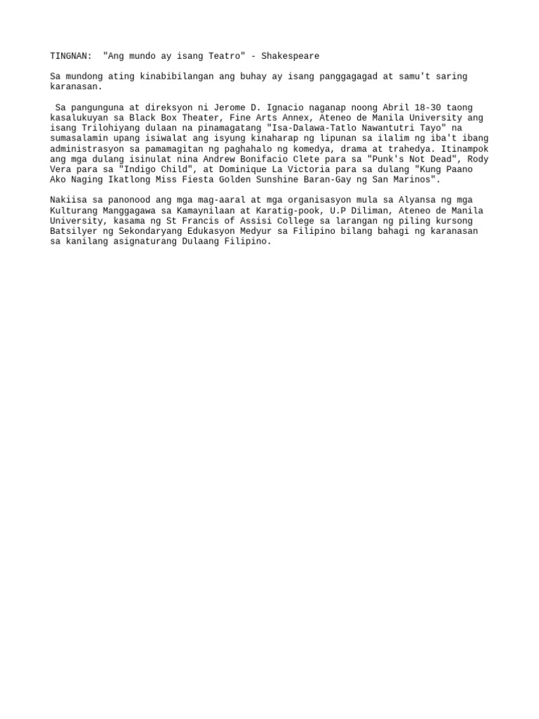TINGNAN Ang Mundo Ay Isang Teatro | PDF