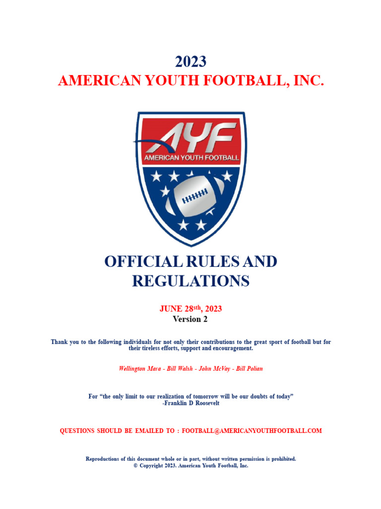 AYF Rules Fall 2023 | PDF | Risk Management | National Collegiate ...