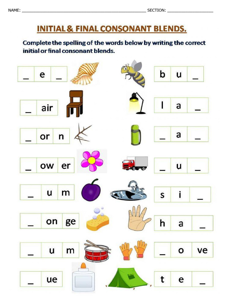 Consonant Blends Worksheet | PDF