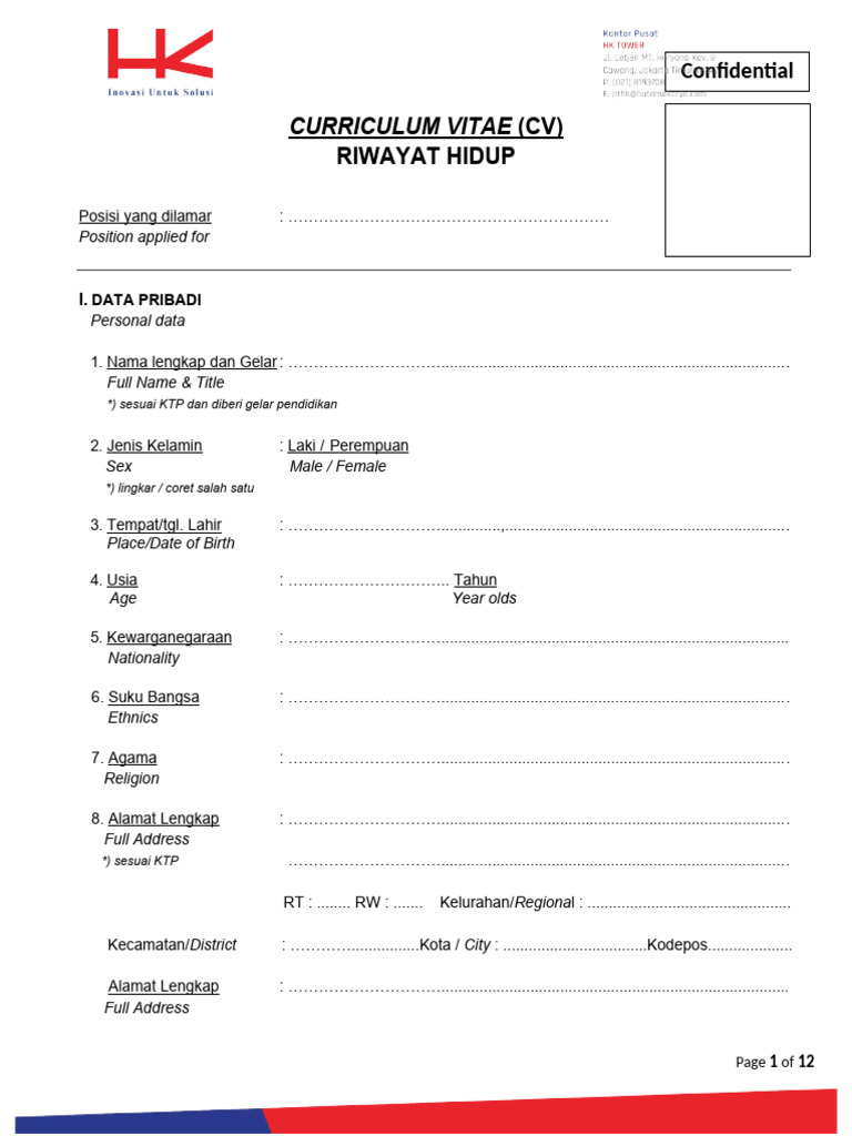 CV Pelamar Kerja HK - 2021 | PDF