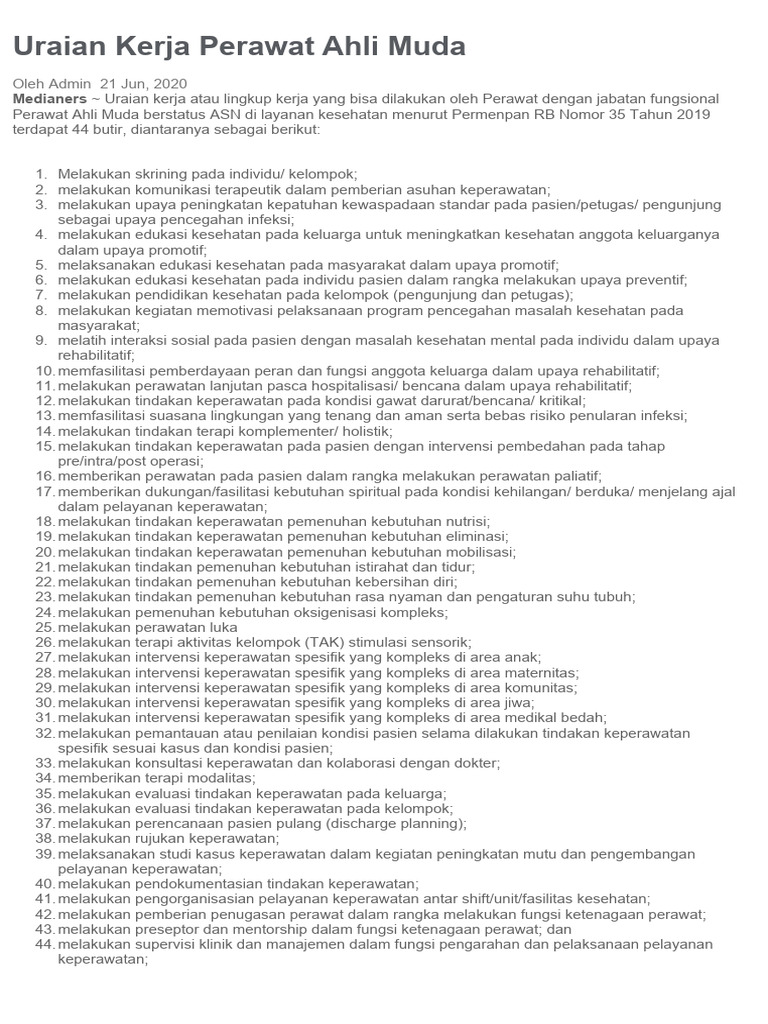Uraian Tugas Perawat Ahli Muda | PDF