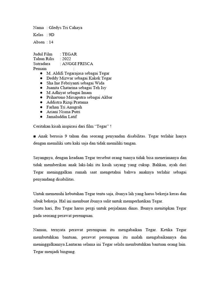 Film Inspiratif: Tegar | PDF