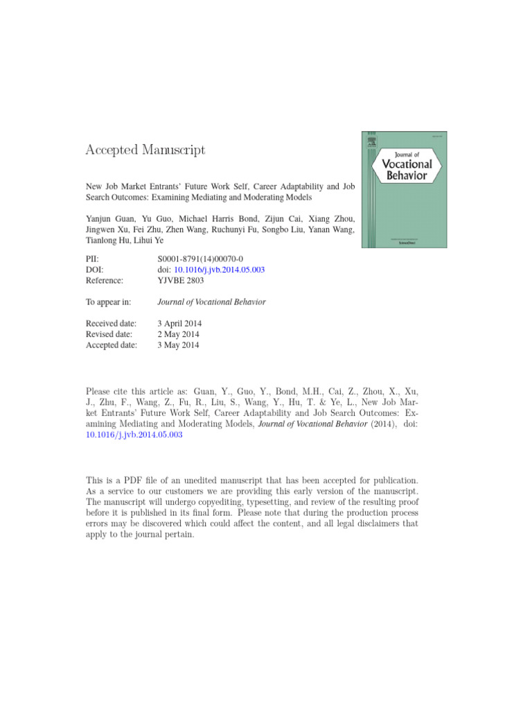 Future Work Self and Career Adaptability | PDF | Self Efficacy ...