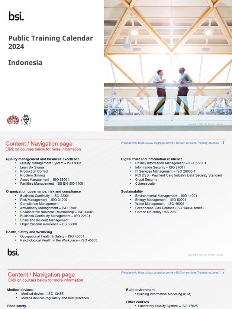 BSI Indonesia Training Schedule 2024 | PDF | Building Information Modeling | Hazard Analysis And ...