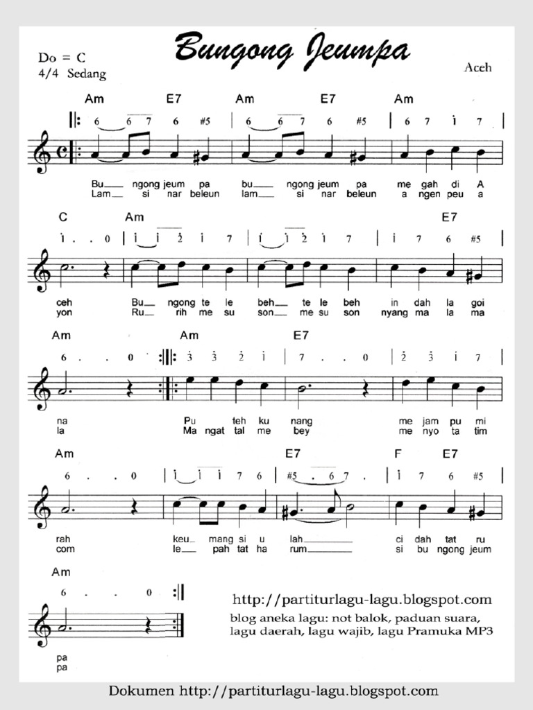 Bungong Jeumpa Not Angka Not Balok | PDF