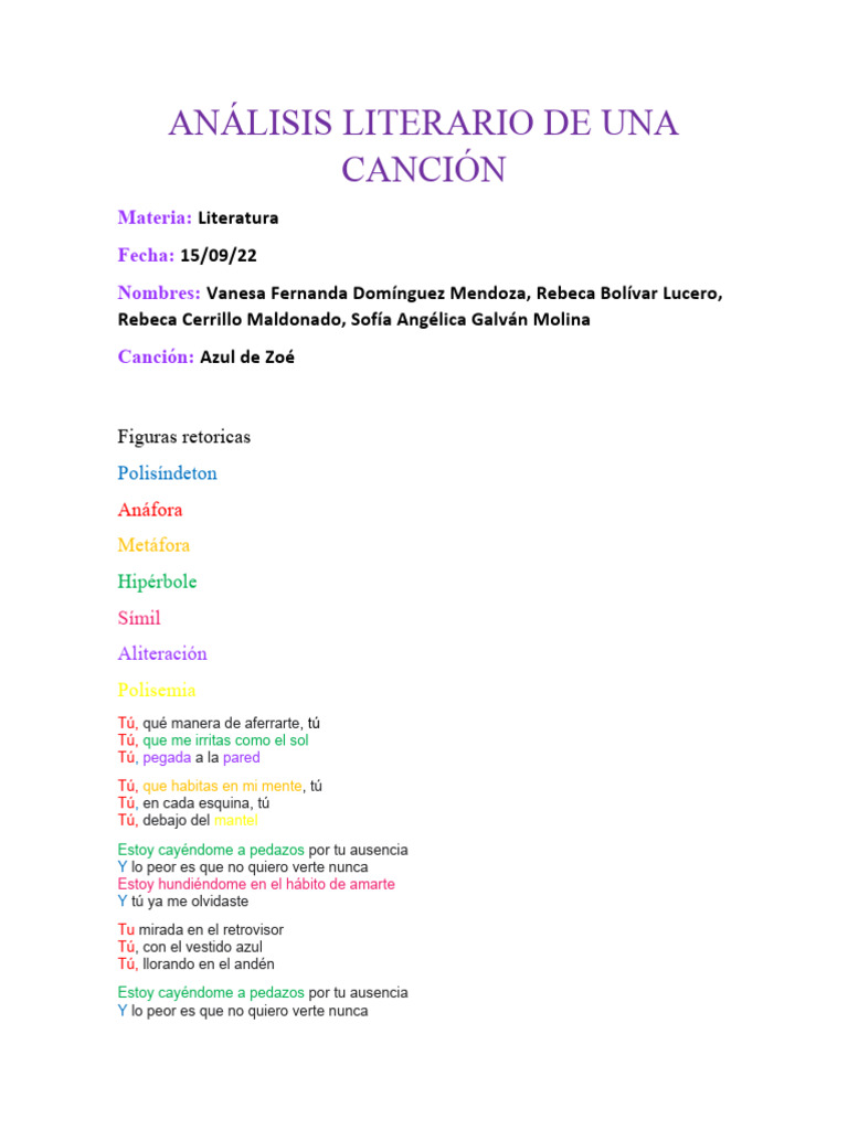 ANÁLISIS LITERARIO DE UNA CANCIÓN | PDF