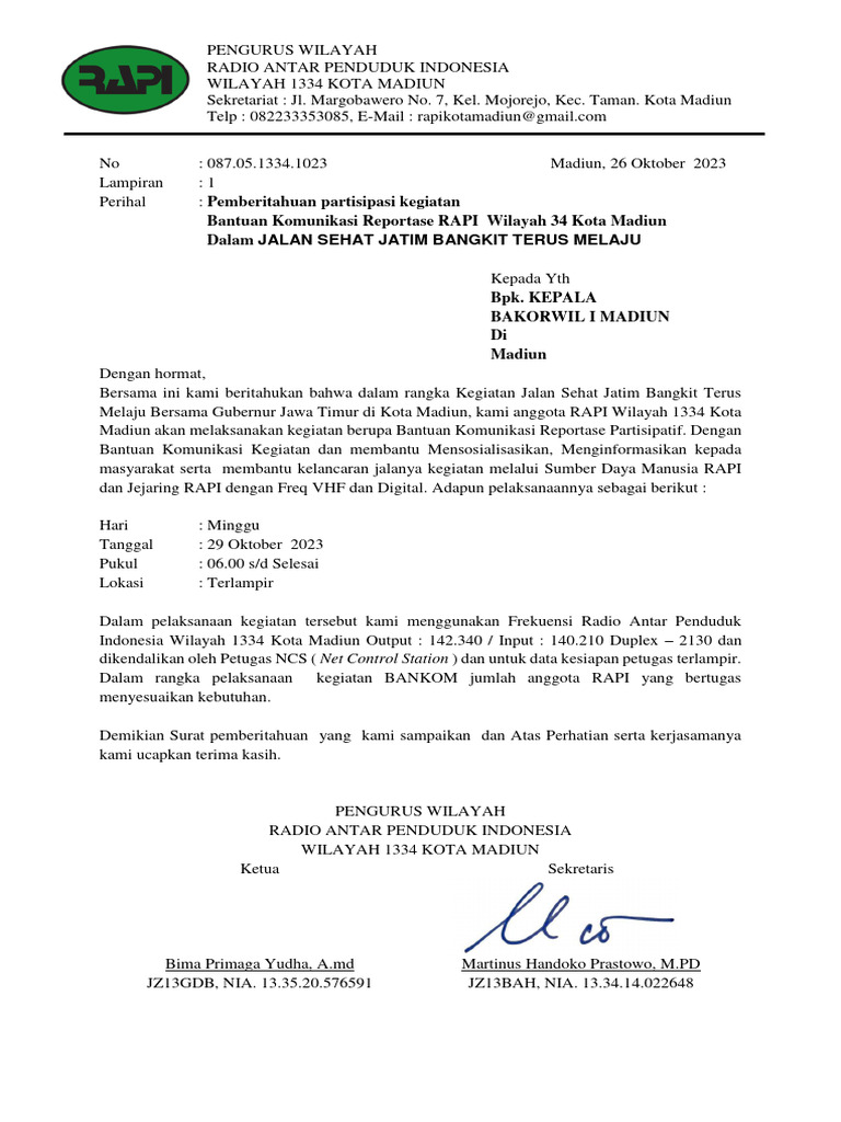 Surat Pemberitahuan Kegiatan Bankom Jalan Sehat | PDF