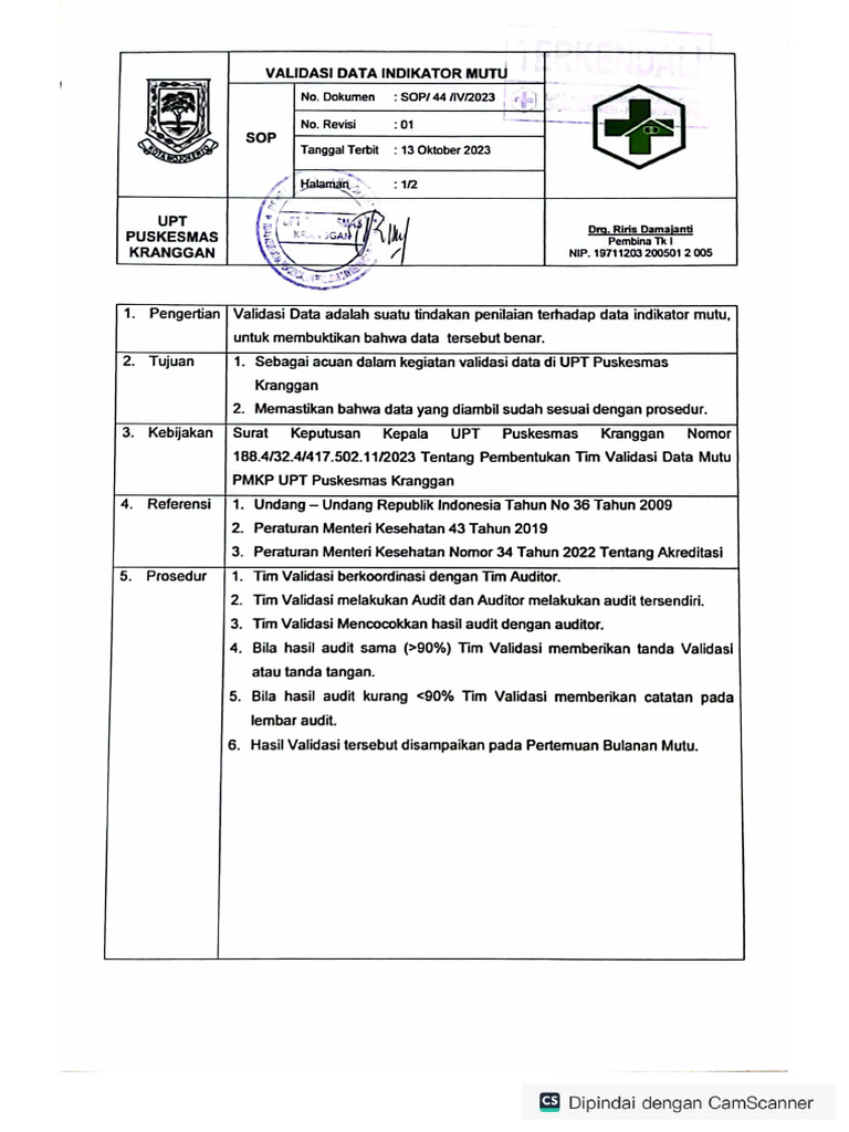 Revisi SOP Validasi | PDF