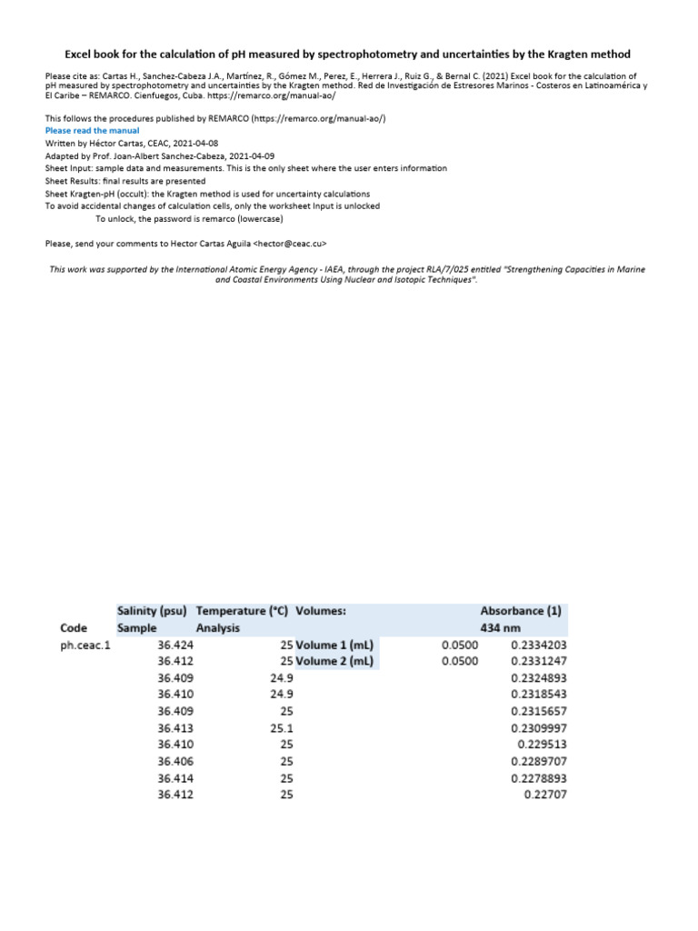 PH Calculo y Estimacion de Incertidumbre - REMARCO | PDF | Salinity | Physical Chemistry