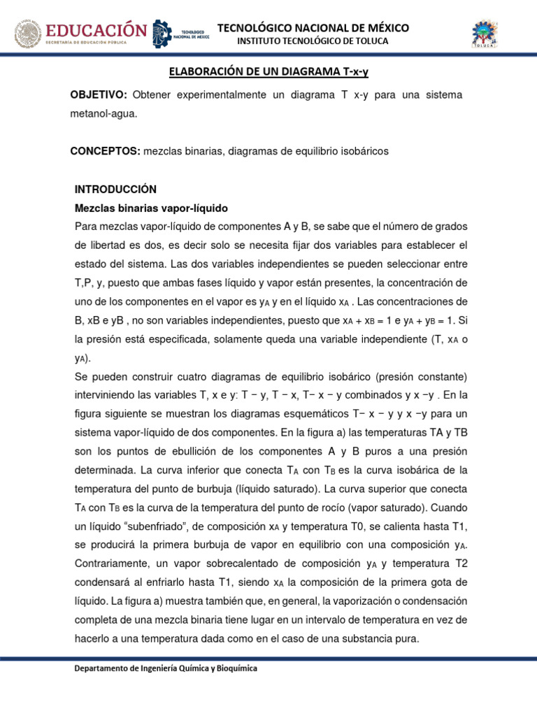 PRACTICA 7 ELABORACIÓN DE DIAGRAMA T-x-y | PDF | Vapor | Destilación