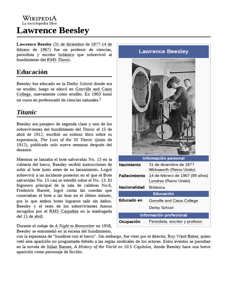 Lawrence Beesley | PDF | Rms Titanic