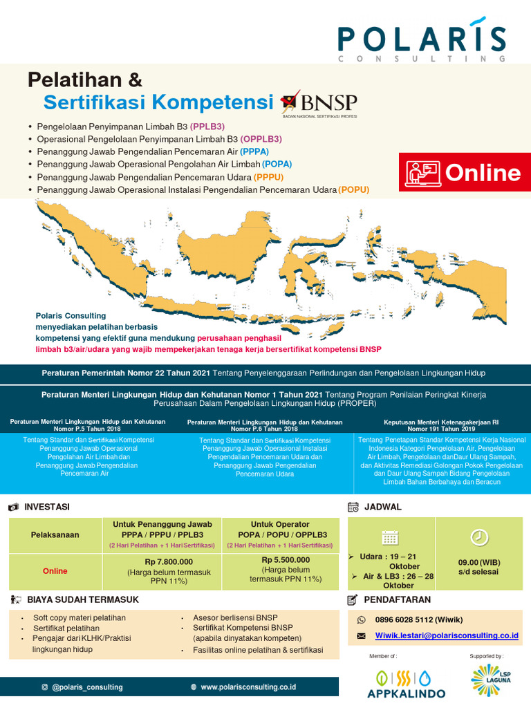 Brosur Pelatihan dan Sertifikasi BNSP Online - Oktober (POL-LGN) | PDF