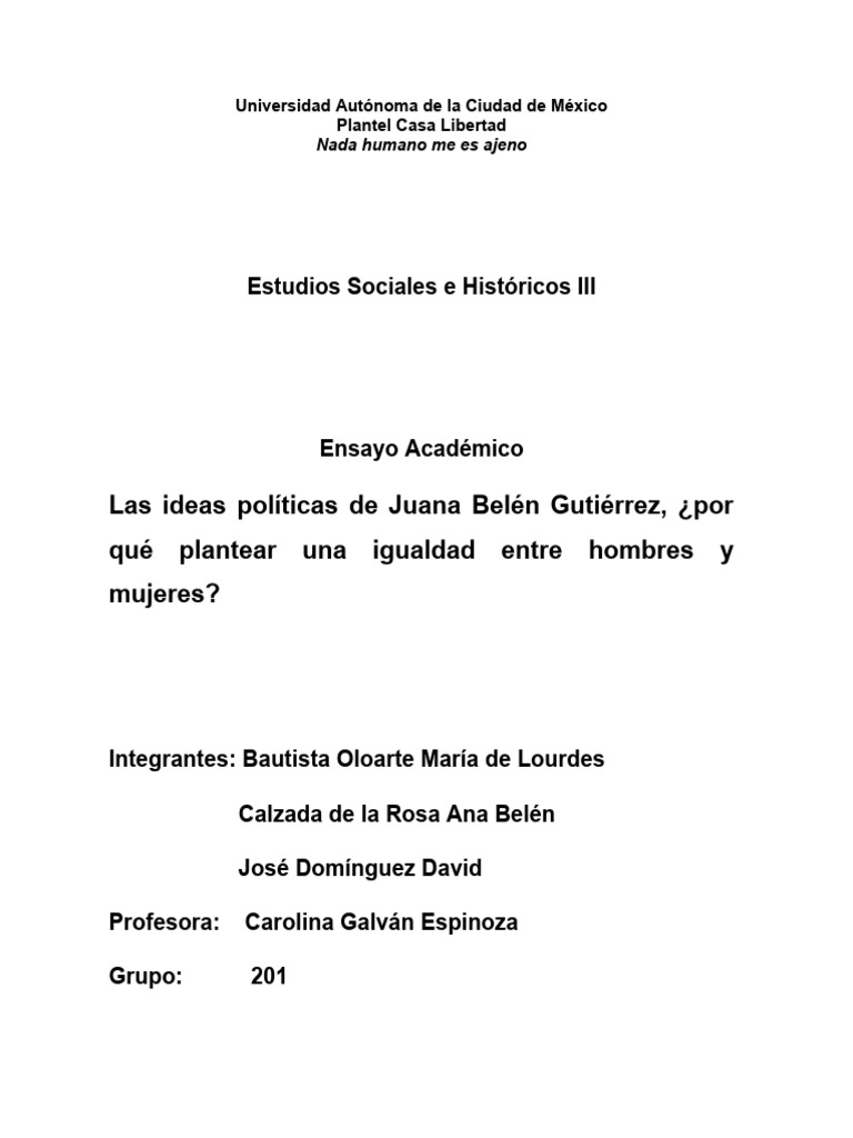 Ideales Politicos de JUANA BELEN GUTIERREZ | PDF | México