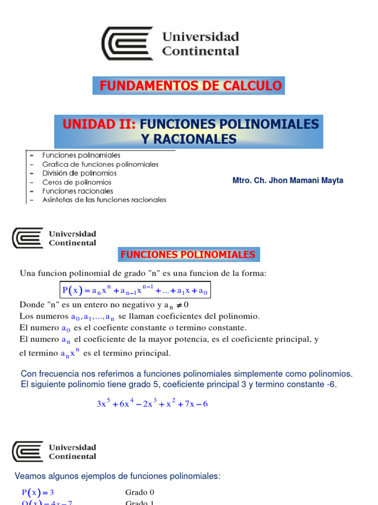 Funciones Polinomiales y Racionales | PDF | División (Matemáticas) | Relaciones matematicas