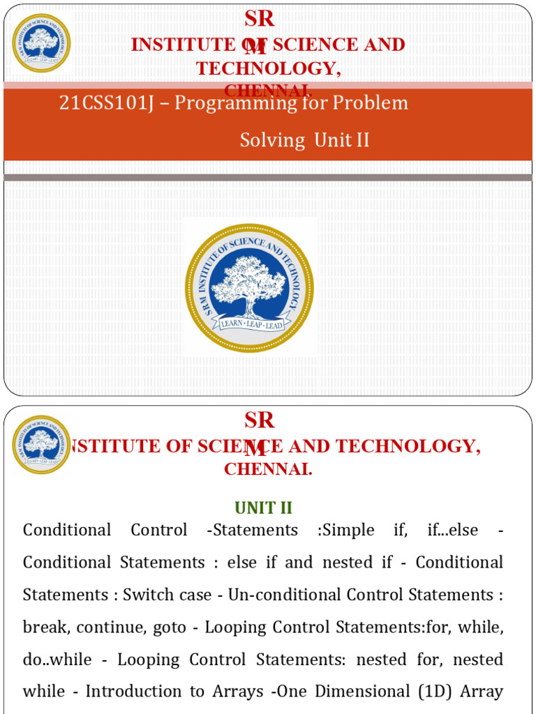 21css101j Programming For Problem Solving Unit Ii Pdf Pointer Computer Programming