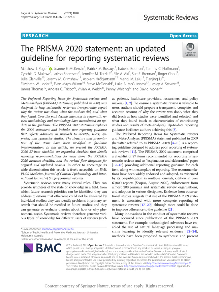 The PRISMA 2020 Statement An Updated Guideline For | PDF | Systematic Review | Meta Analysis