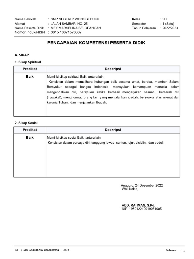 Rapor - MEY MARSELINA BELOPANGAN - 20221 | PDF