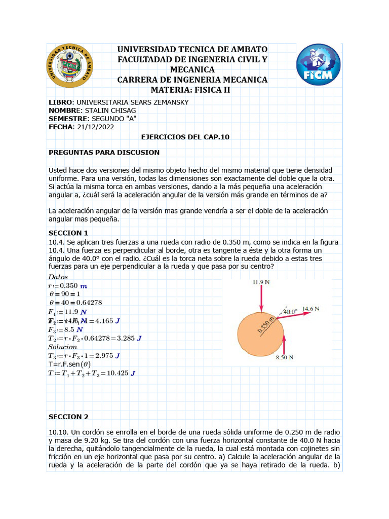 Deber Cap.10 | PDF | Fricción | Aceleración