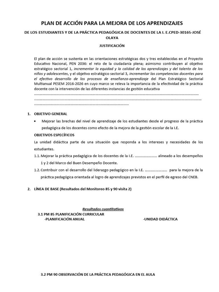 Formato para Plan de Accion I.E. | PDF | Enseñando | Aprendizaje