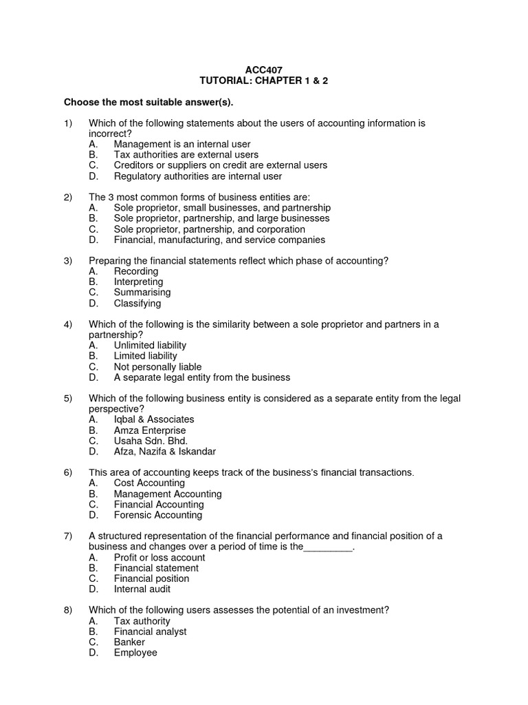 Tutorial Chapter 1 & 2 | PDF | Accounting | Going Concern