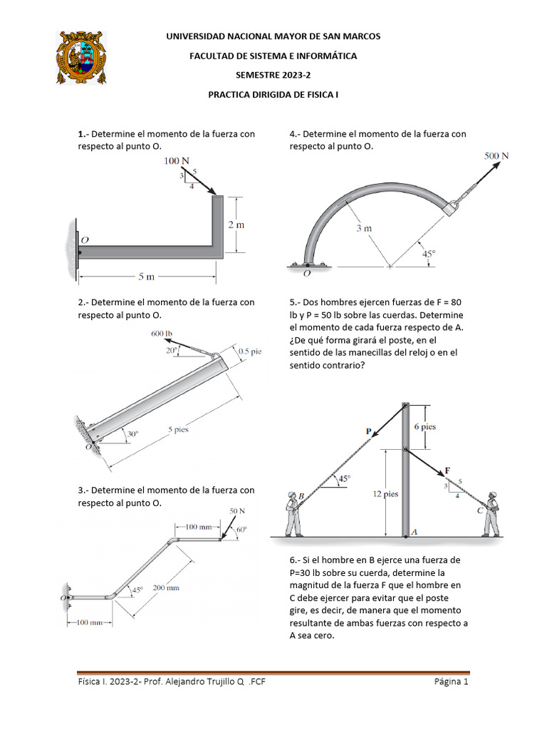 Momentos de Fuerza en Física I 2023-2 | PDF | Ciencia y matemáticas