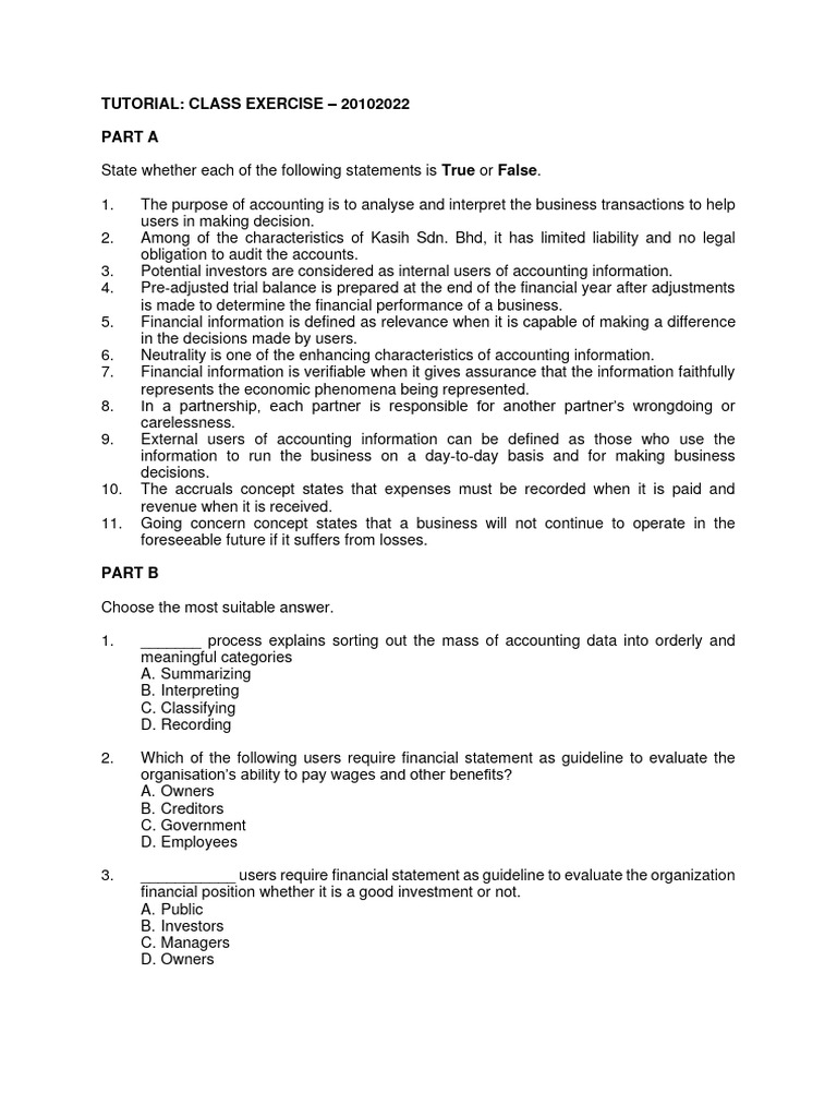 Tutorial - 20102022 | PDF | Going Concern | Accounting