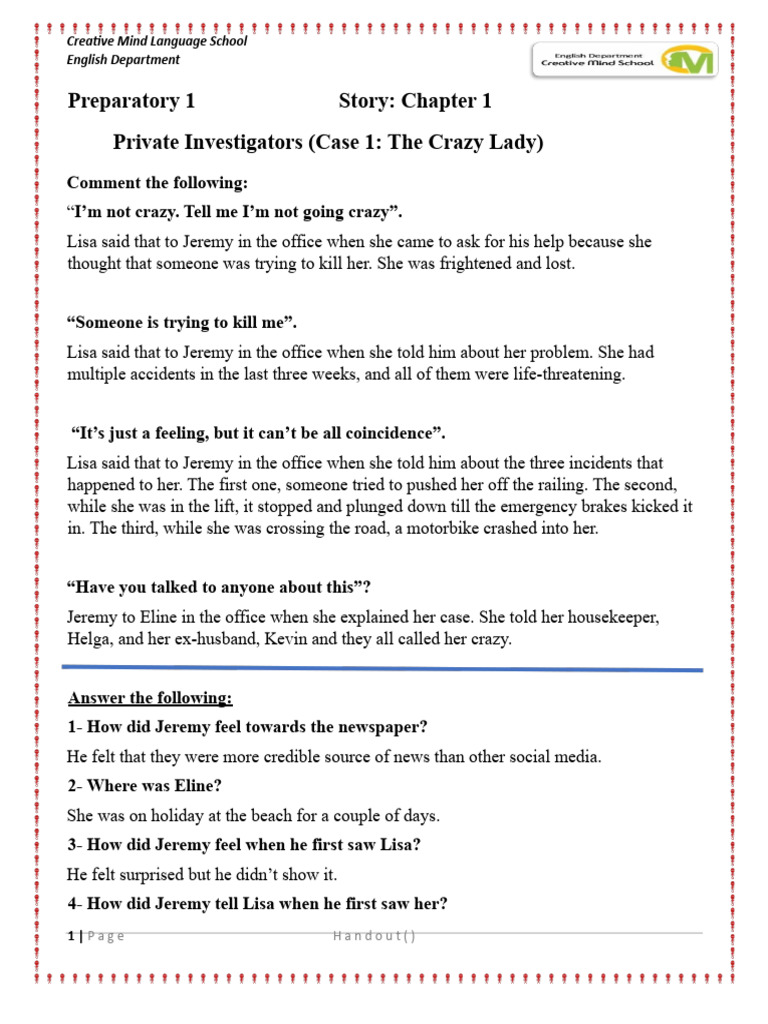 Prep 1 Story Ch1 Activity Answer | PDF | General Fiction
