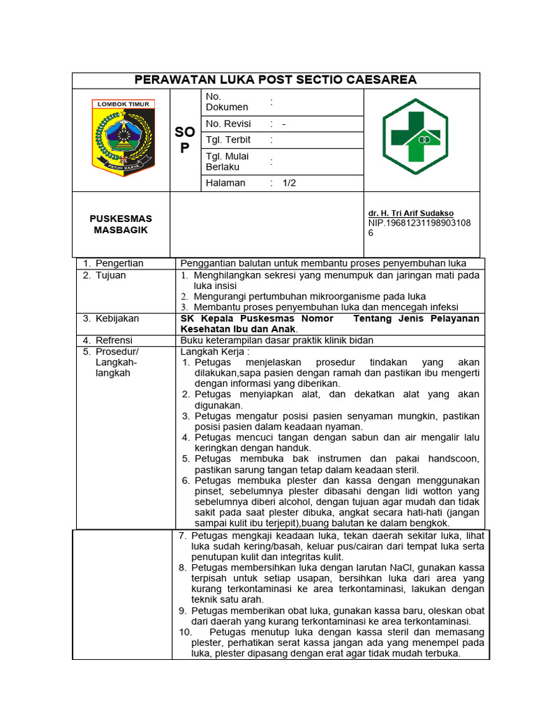SOP Perawatan Luka Post Sectio Caesarea | PDF