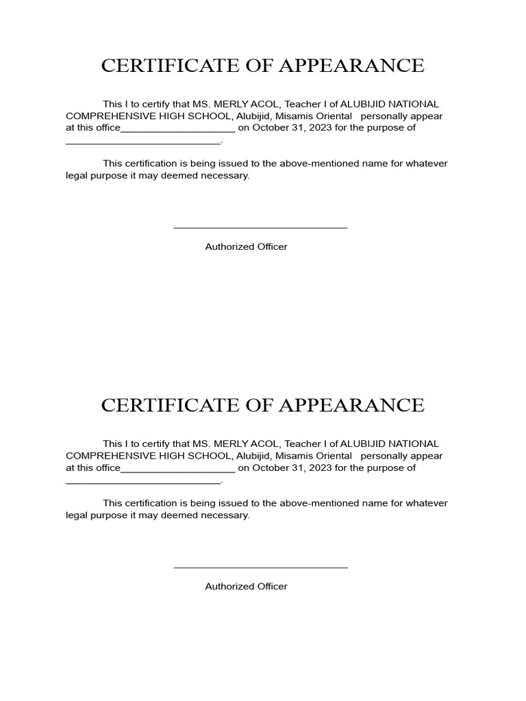 Certificate of Appearance | PDF | Business | Sports & Recreation