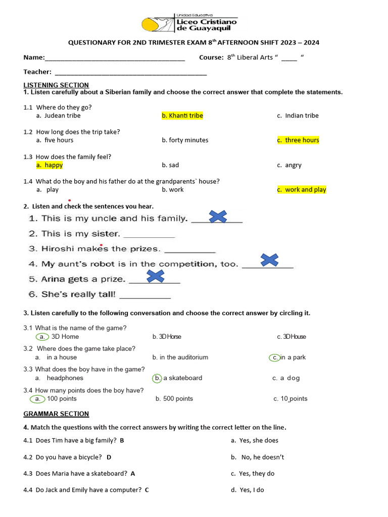 2ND Questionnaire 8TH Aft Ans 23 | PDF | Language Arts & Discipline