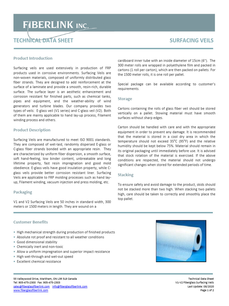v1 v2 Fiberglass Surfacing Veils | PDF | Fiberglass | Materials