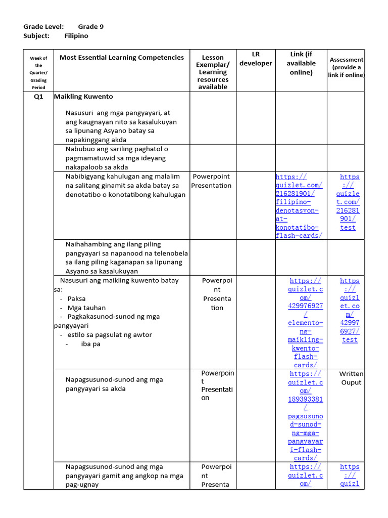 Matrix Filipino 9 | PDF