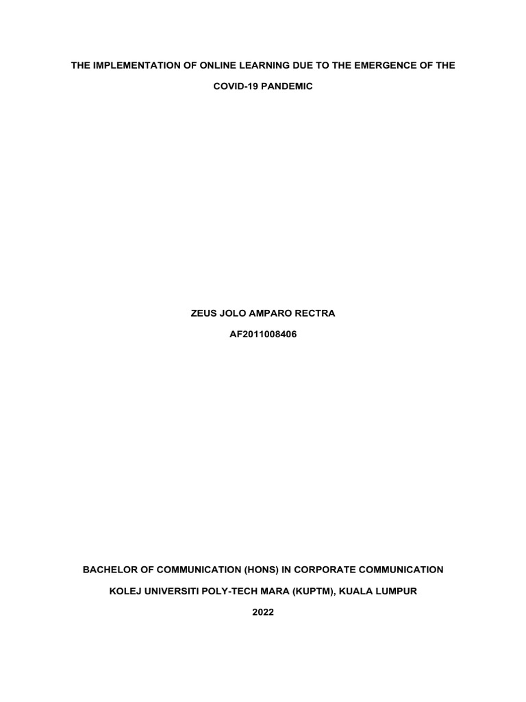 CCO4074 Implementation of Online Learning Due To The Emergence of | PDF | Educational Technology ...