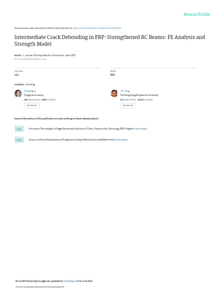 Intermediate Crack Debonding in FRP-Strengthened RC Beams FE Analysis and Strength Model | PDF ...