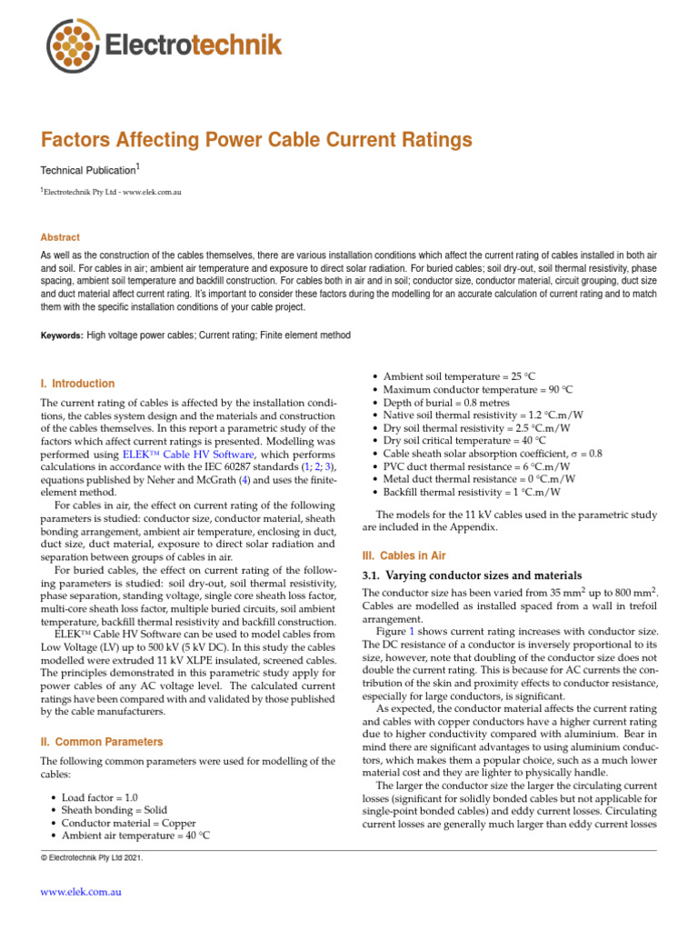 Factors Affecting Power Cable Current Ratings | PDF | Electrical ...