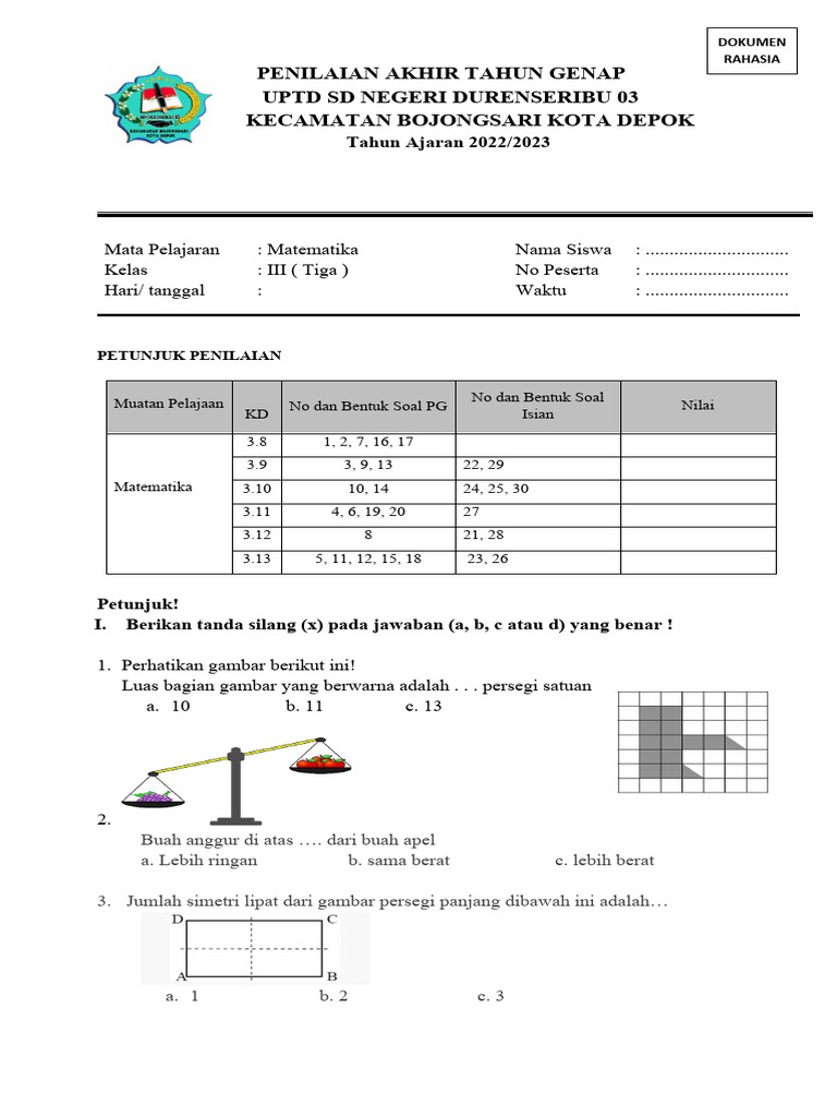Soal PAS Genap MTK 2022-2023 | PDF