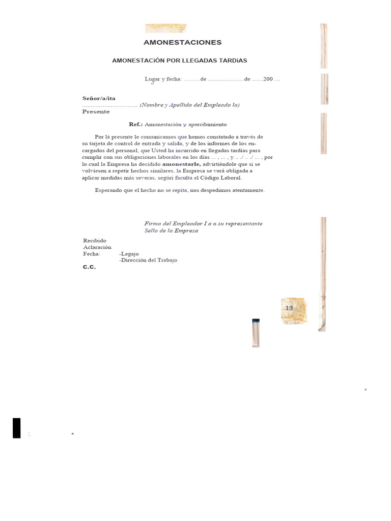 AMONESTACIONES Por Llegadas Tardias | PDF