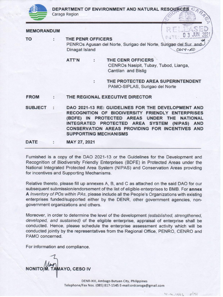 DAO 2021-13 Guidelines For Devt of BDFE Under NIPAS 1 | PDF