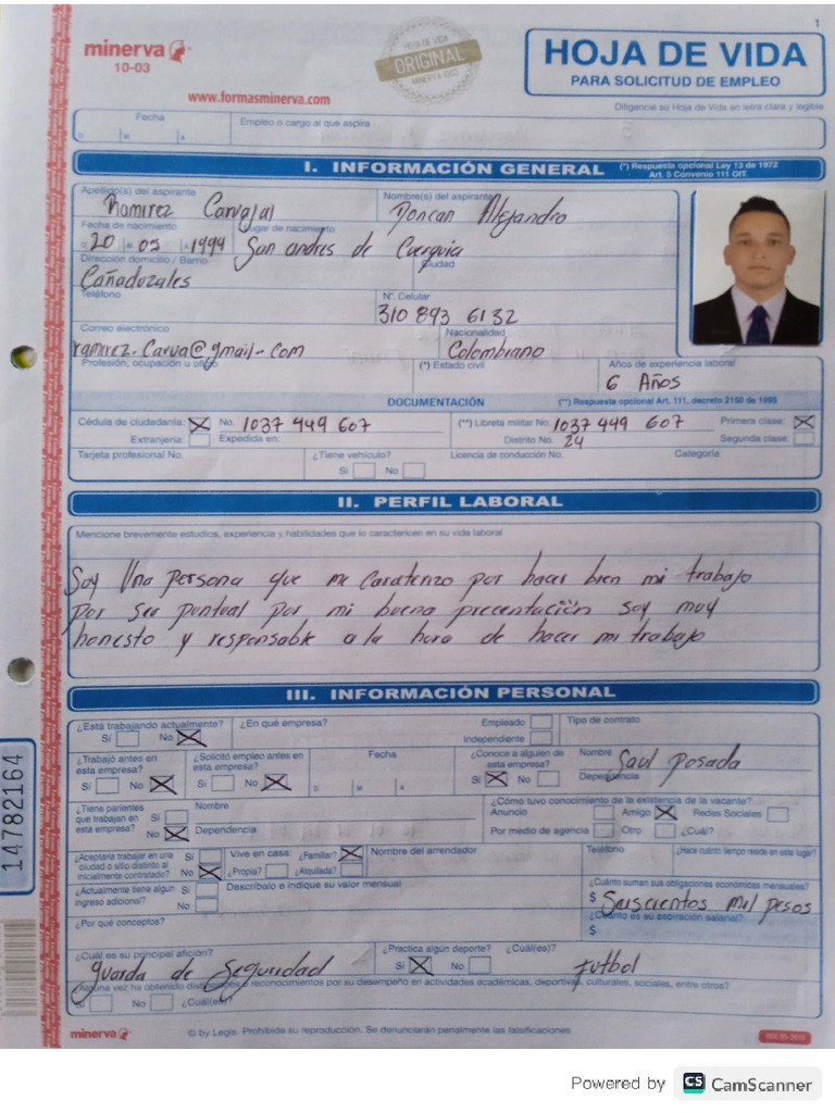 Hoja de Vida de Doncan Ramírez | PDF