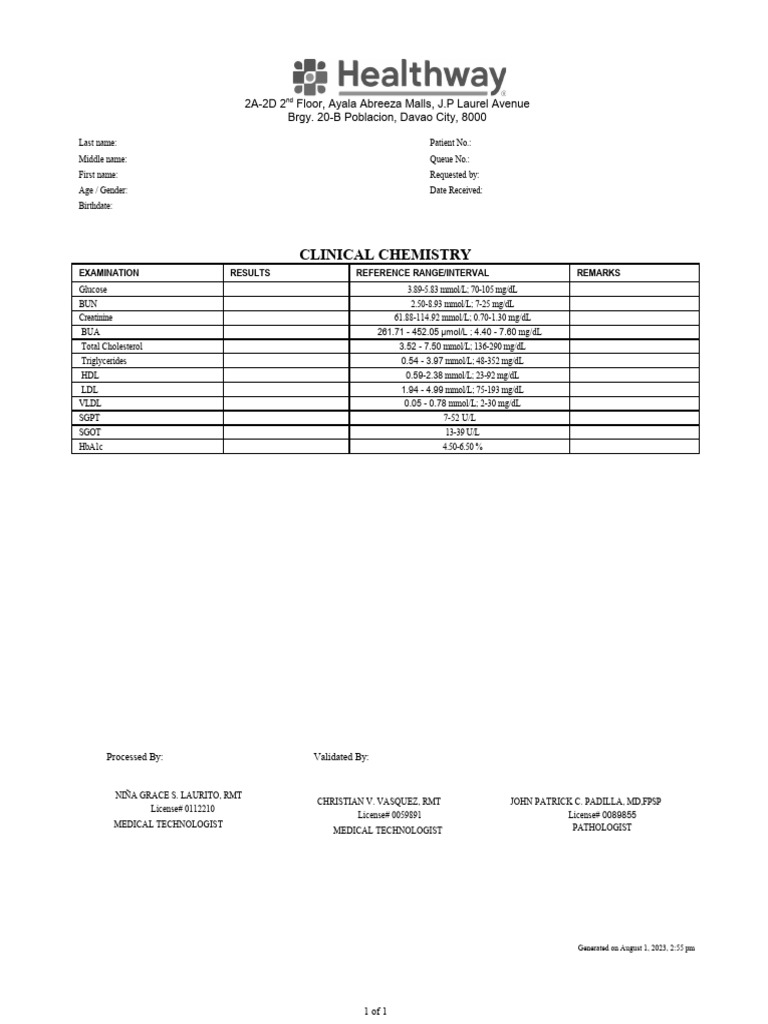 LAB RESULT FORM CLIN CHEM | PDF | Diseases And Disorders | Metabolic ...