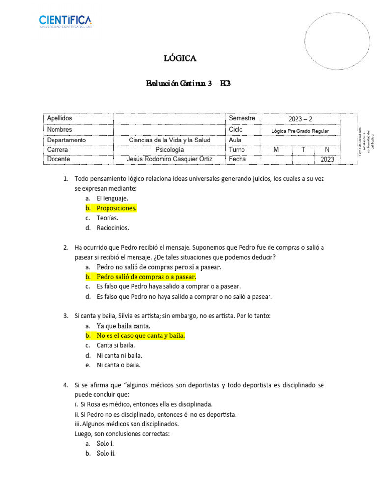 Evaluación Continua 3 - EC3 | PDF | Proposición | Lógica