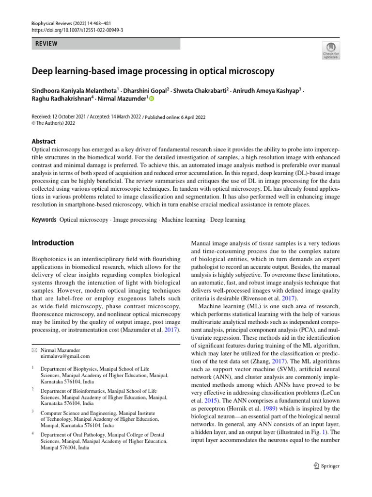 Deep Learning Based Image Processing in Optical Micros | PDF ...