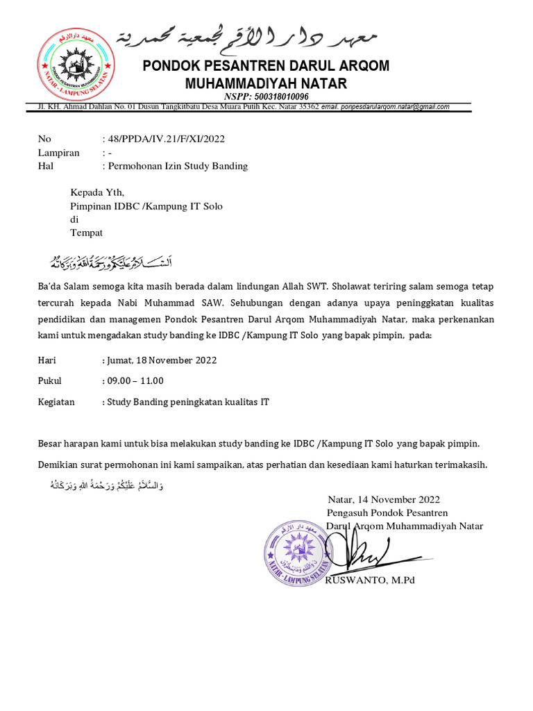 SURAT STUDY BANDING Dan Kunjungan Lembaga / Instansi | PDF