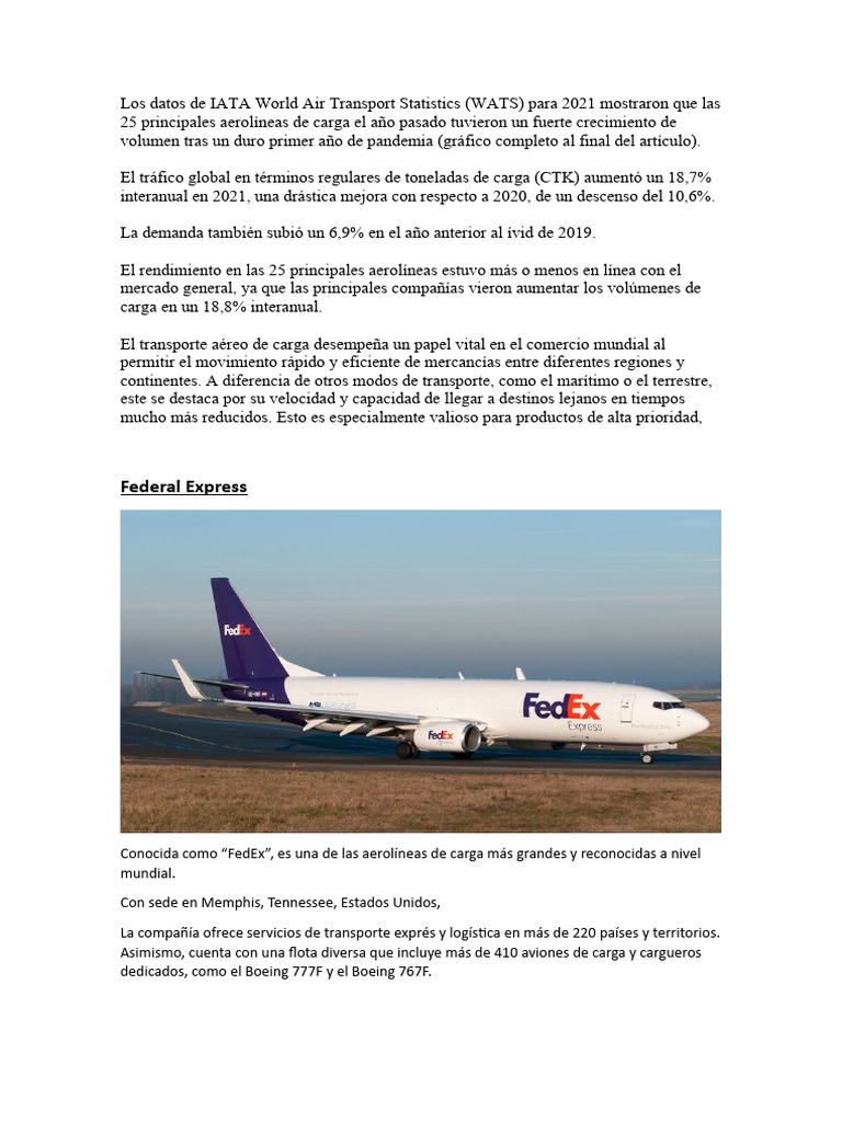 Crecimiento de Aerolíneas de Carga 2021 | PDF | aerolíneas | Boeing